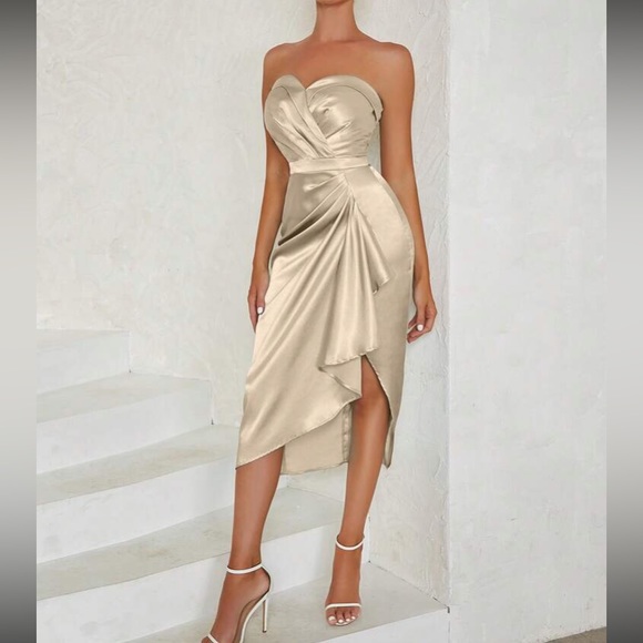 Dresses | Luxe Ruched Ruffle Party Formal Tube Satin Dress | Poshmark